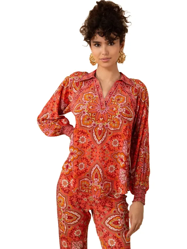 Hale Bob Braelynn Silk Blouse - Orange