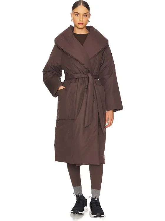 Varley Ana Long Wrap Puffer Coat - Coffee Bean