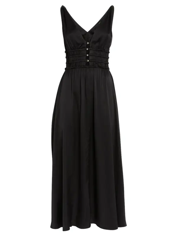 Maje Satin Beaded Midi Dress - Black