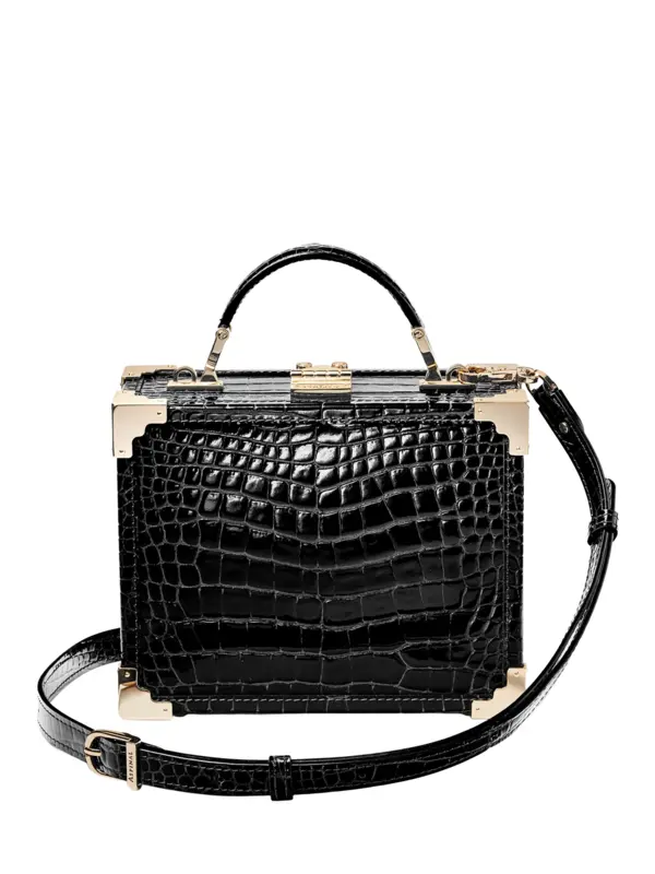 ASPINAL OF LONDON Croc-embossed Leather Trunk Top-handle Bag - Black
