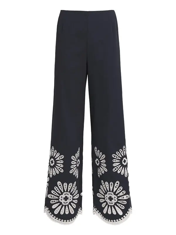 Maje Embroidered Wide-leg Trousers - Blue