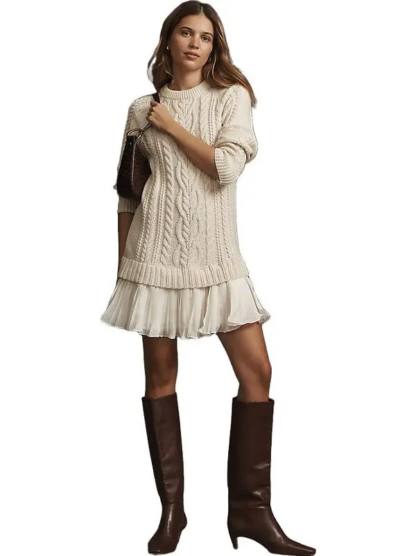 Anthropologie Delphe Sweater Twofer Mini Dress - Eggnog
