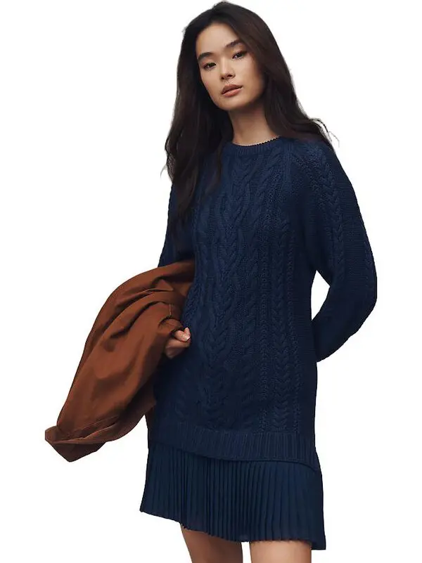 Anthropologie Delphe Sweater Twofer Mini Dress - Navy Storm