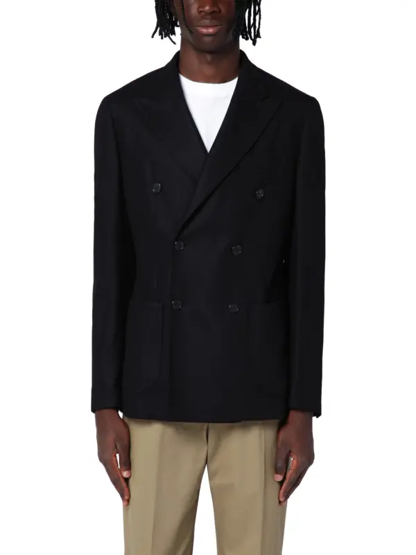 SANTANIELLO Wool-blend Double-breasted Jacket - Black