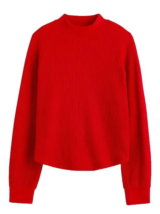 Madewell Long Sleeve Waffle Knit Crewneck T-shirt - Bright Cherry