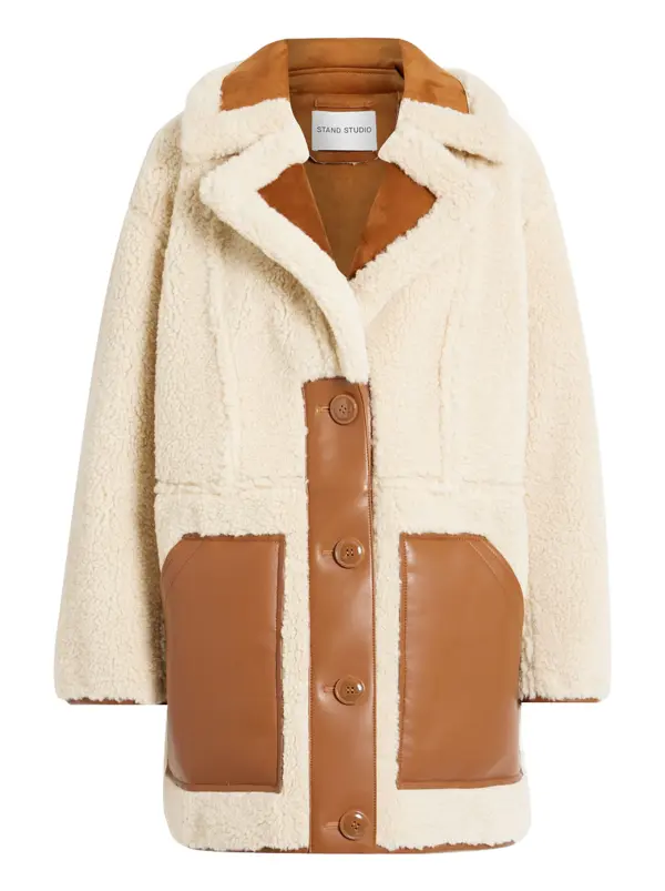 STAND STUDIO Tory Teddy Fleece Coat - Ecru