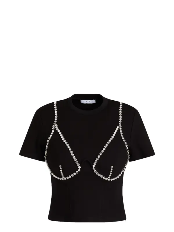 AREA Crystal-embellished Jersey Top - Black