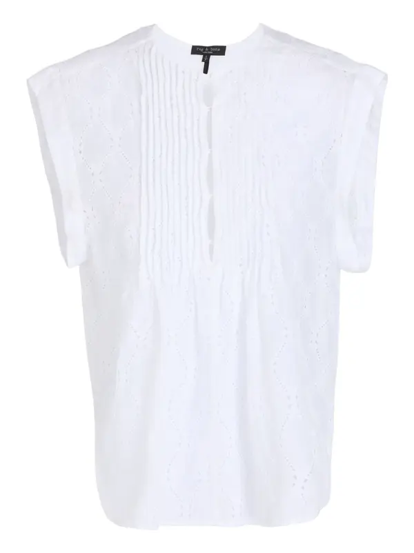 Rag & Bone Gabby Broderie Anglaise Ramie Top - White