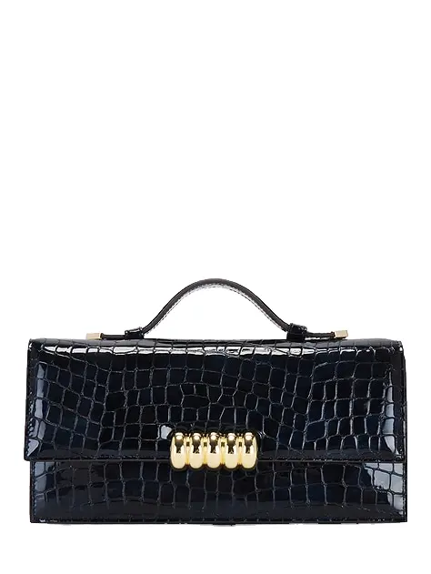 Retrofete Phoebe Croc-embossed Clutch - Navy Croco