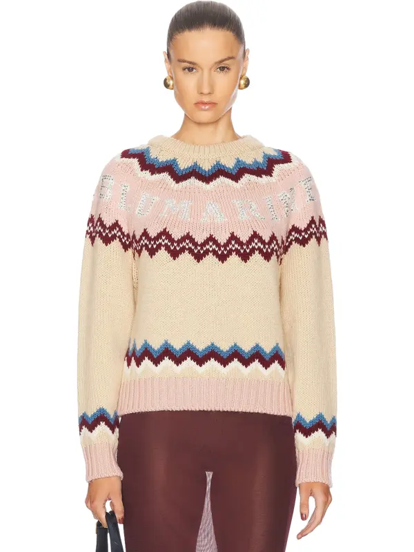 Blumarine Crewneck Sweater - Beige Str & Silver Pin