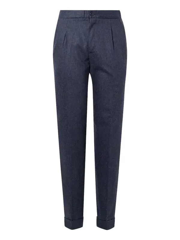 Thom Sweeney Slim-fit Pleated Wool-blend Trousers - Blue