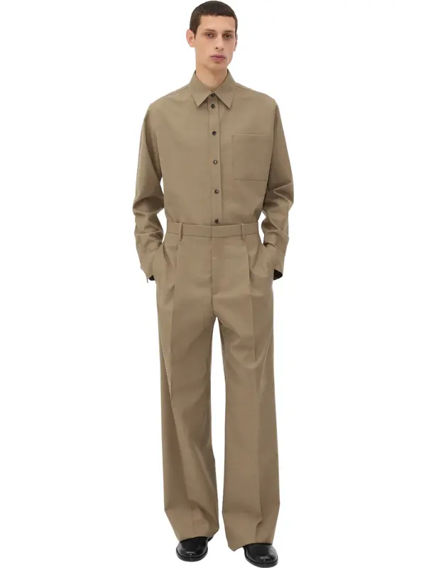 Bottega Veneta Light Tailored Wool Wide Leg Trousers - Sage/camel Melange