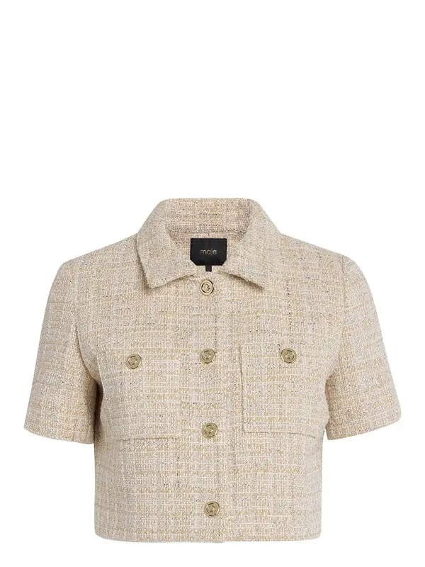 Maje Tweed Cropped Jacket - Neutral