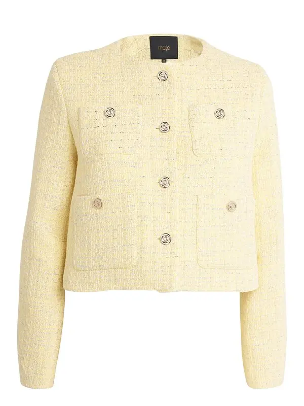 Maje Tweed Cropped Jacket - Yellow