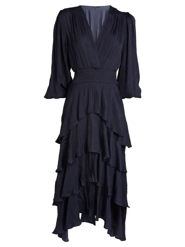 Maje Ruffled Midi Dress - Blue