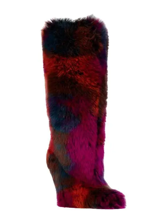 AZALEA WANG Upsetter Faux Fur Knee High Boots - Orangemulti