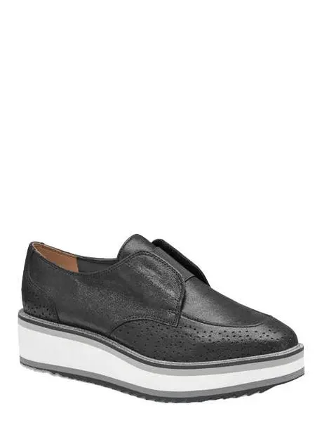Johnston & Murphy Gracelyn Platform Wedge Derby By - Black Metallic Kid Suede