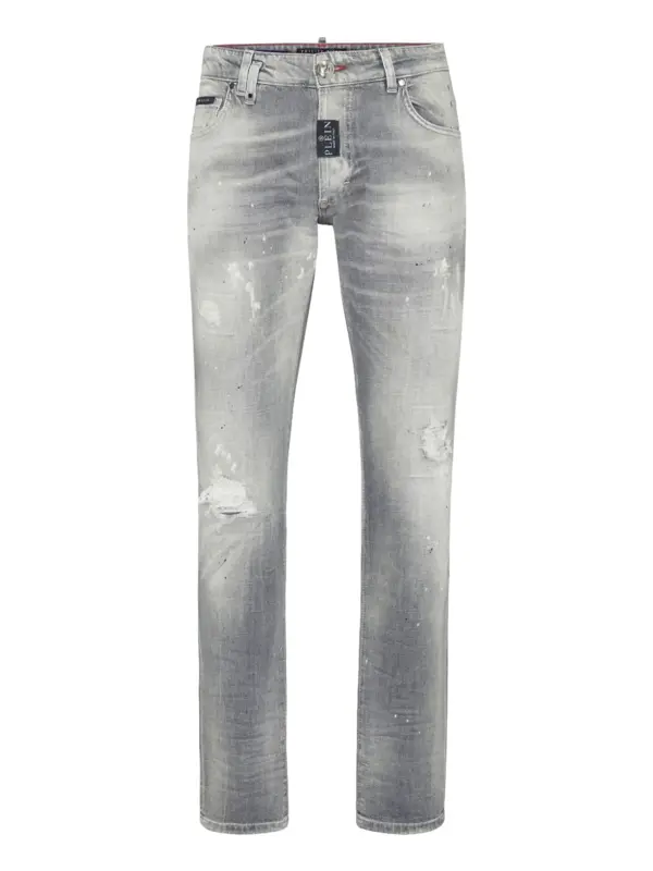 Philipp Plein Distressed Straight-leg Jeans - Grey
