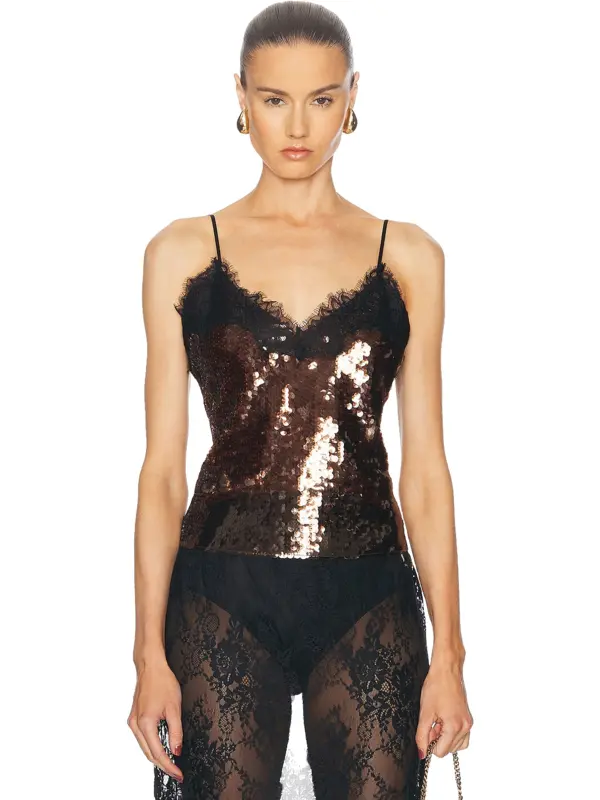 Retrofete Danna Sequin Top - Deep Brown