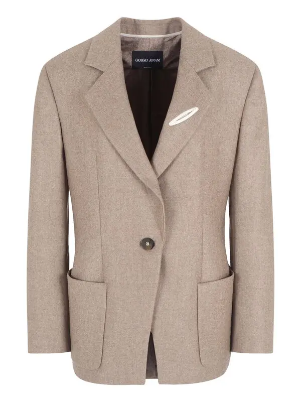 Giorgio Armani Cashmere Flannel Single-breasted Jacket - Beige