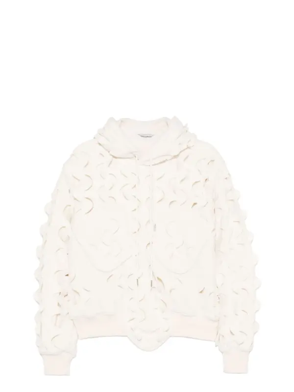 JUNTAE KIM Laser-slashed Fleece Hoodie - Neutrals