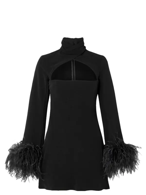 16Arlington Odessa Feather-trimmed Crepe Mini Dress - Black