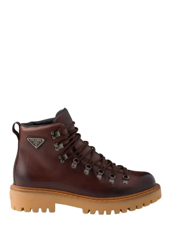 Prada Laced Leather Boots - Brown