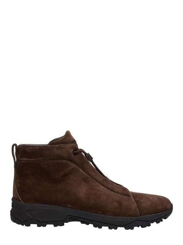 Zegna Triple Stitch Vetta Suede Boots - Dark Brown