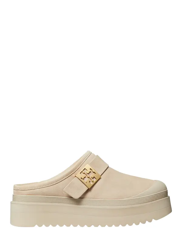 Tory Burch Mellow Suede Shearling Platform Loafer Mules - Calcare  Gold