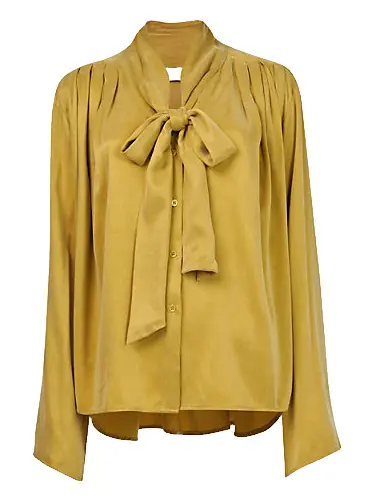 LEEM Tie-neck Relaxed-fit Woven Blouse - Yellow