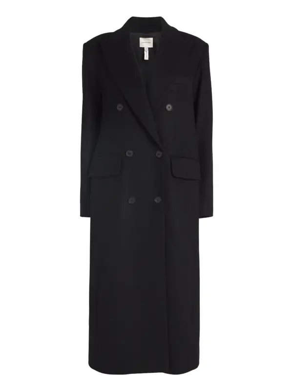 LAURA PITHARAS Wool Double-breasted Tailored Overcoat - Black