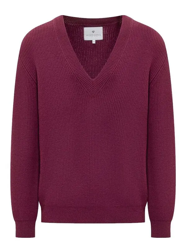 SEVEN GAUGE Merino Wool Jersey V-neck Sweater - Purple