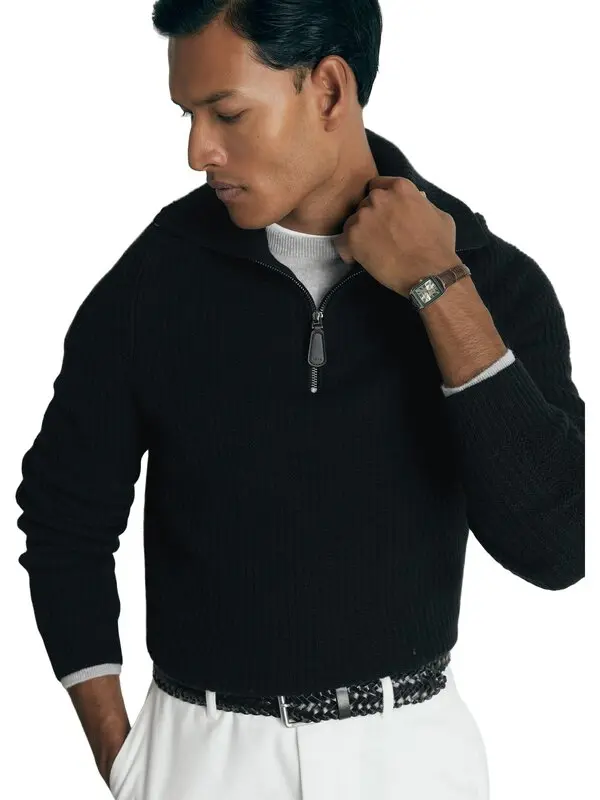 REISS Santo Atelier Ribbed Cashmere Funnel-neck Jumper - Black