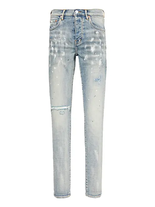 PURPLE BRAND P001 Paint Blowout Slim-fit Stretch-denim Jeans - Light Indigo