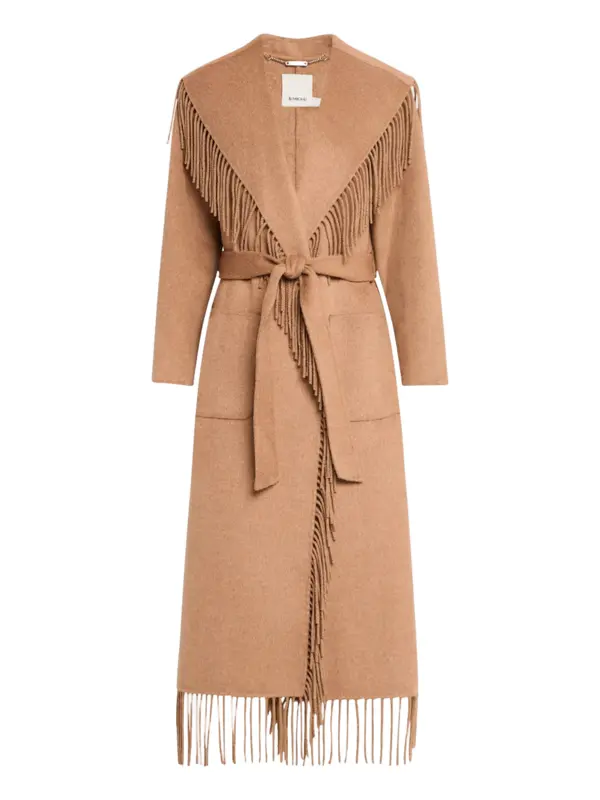 Simkhai Carrie Belted Fringe Robe Coat - Camel