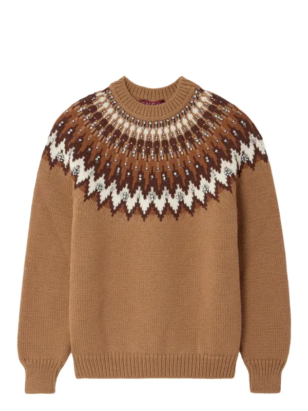 Gucci Crystal-embellished Fair Isle Wool-blend Sweater - Brown