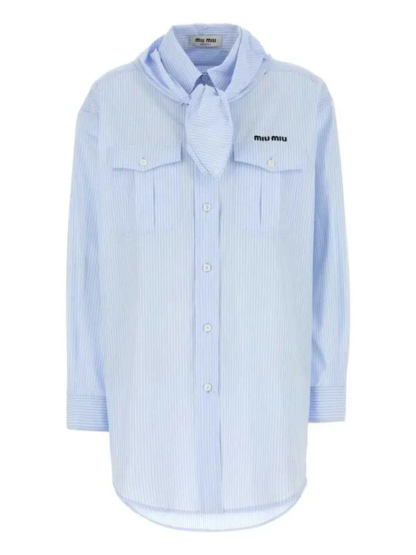 Miu Miu Embroidered Striped Poplin Shirt - Stripped