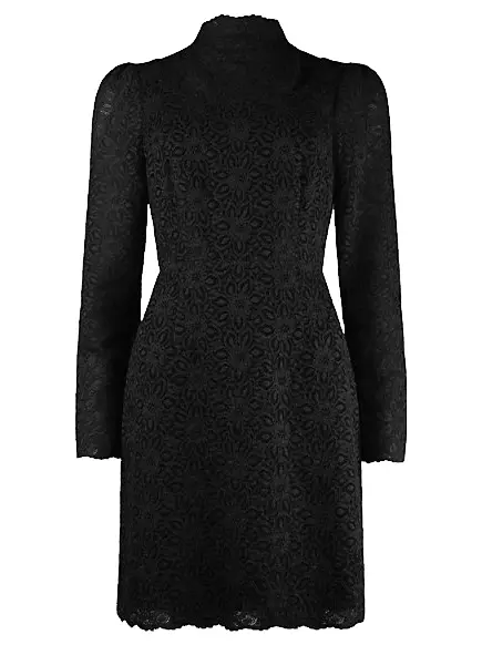 RO&ZO Scallop-hem High-neck Lace Mini Dress - Black