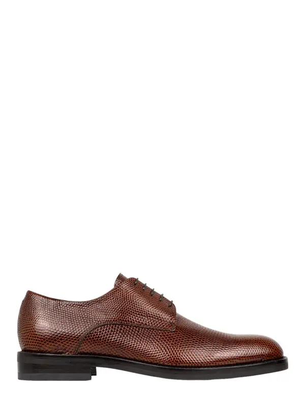 DONALD PLINER Russell Lizard-print Leather Derby Shoes - Whiskey
