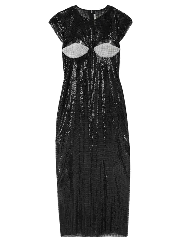 CHRISTOPHER KANE The Goodbye Cutout Crystal-embellished Chainmail Midi Dress - Black