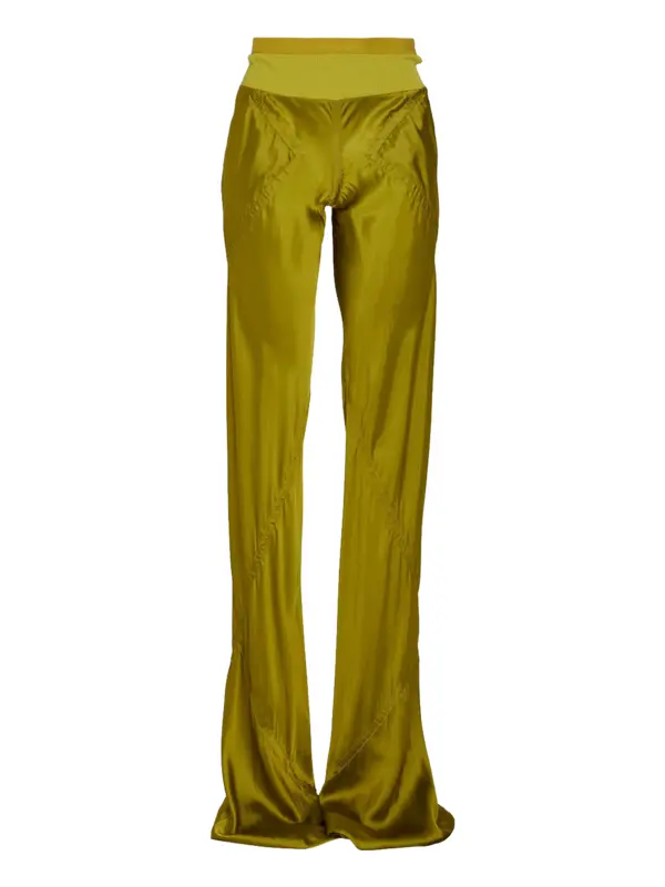 Rick Owens Knit-paneled Cupro-satin Flared Pants - Lime Green
