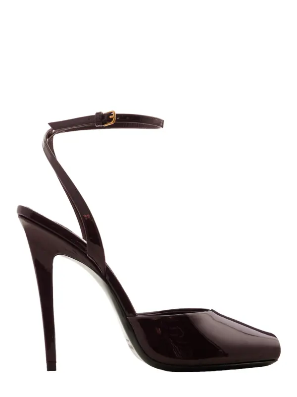 Saint Laurent La Scandale Patent-leather Mules - Brown