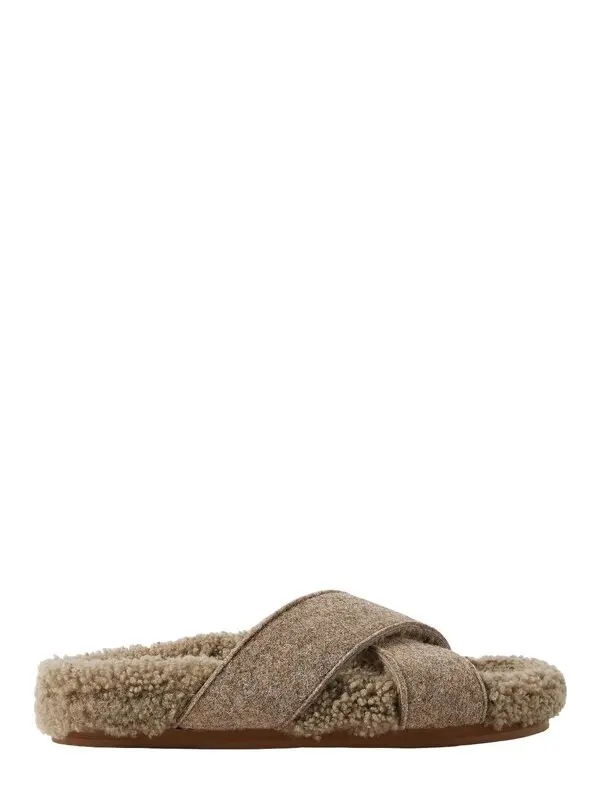 ANCIENT GREEK SANDALS Anilio Felt And Shearling Slides - Brown
