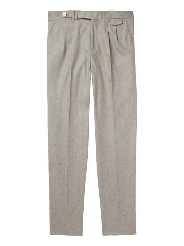 Brunello Cucinelli Tapered Pleated Virgin Wool Trousers - Brown