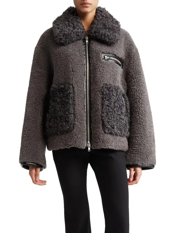 STAND STUDIO Joann Oversized Faux Shearling Jacket - Smoke Grey
