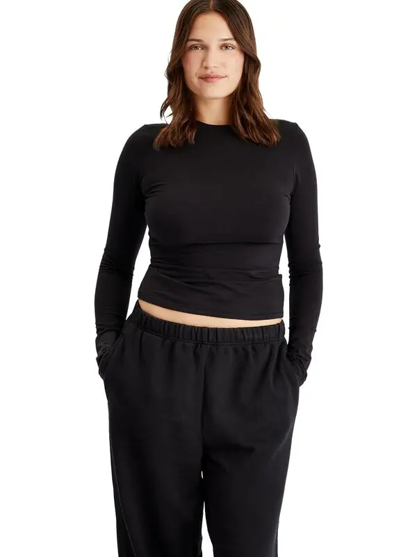 SKIMS Cotton Jersey Long Sleeve T-shirt - Soot