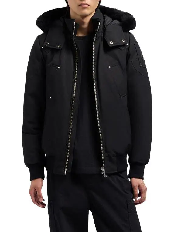 Moose Knuckles Original Genuine Shearling Trim Down Bomber Jacket - Black/ Black
