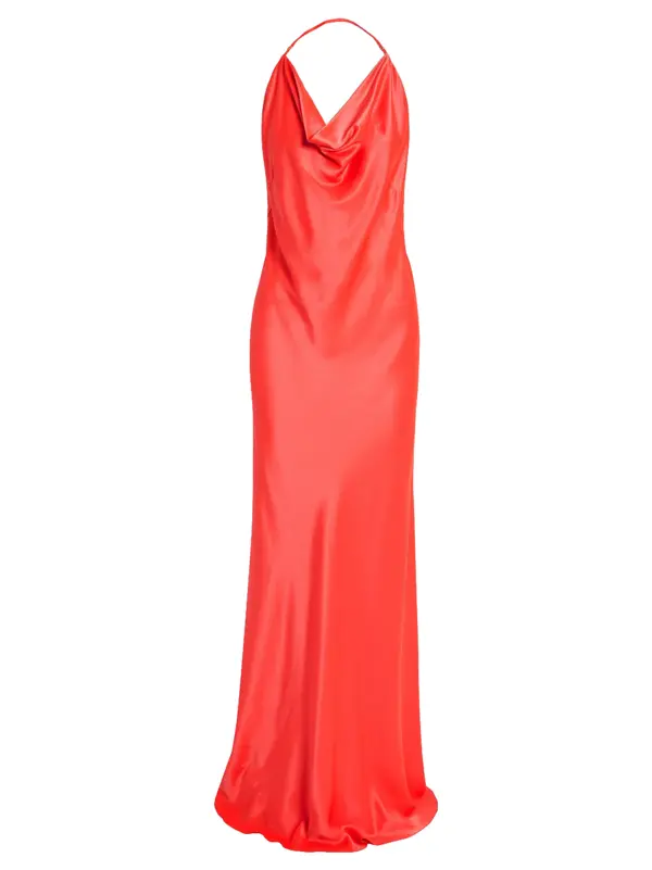 Michelle Mason Draped Silk-satin Maxi Slip Dress - Papaya