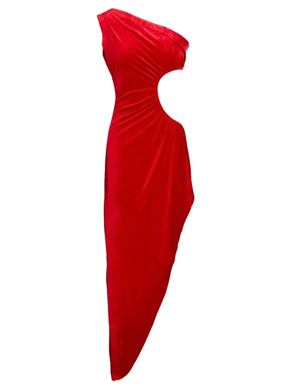 Norma Kamali One-shoulder Cutout Velvet Maxi Dress - Red