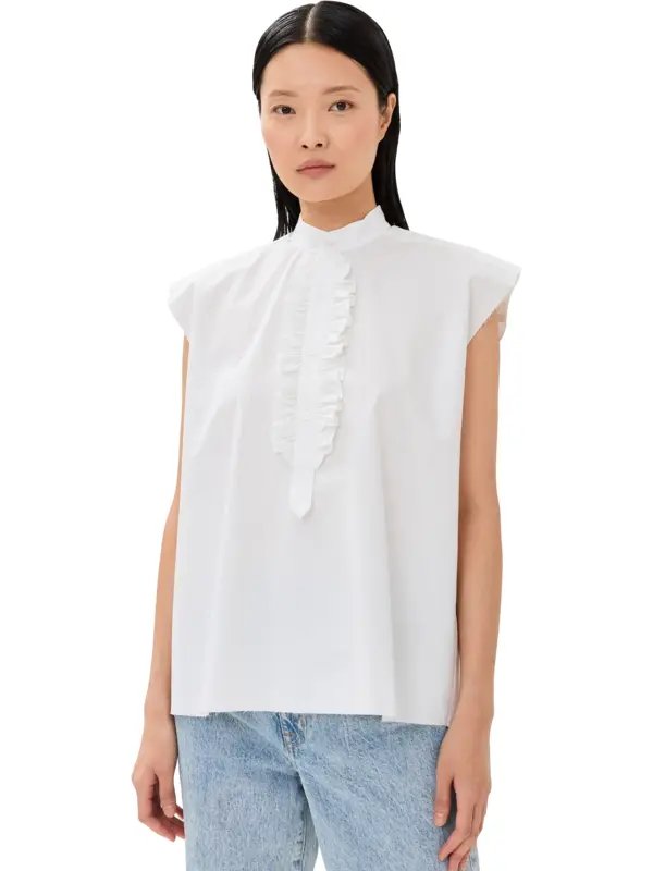 TANNER FLETCHER Germain Ruffle Placket Shirt - White